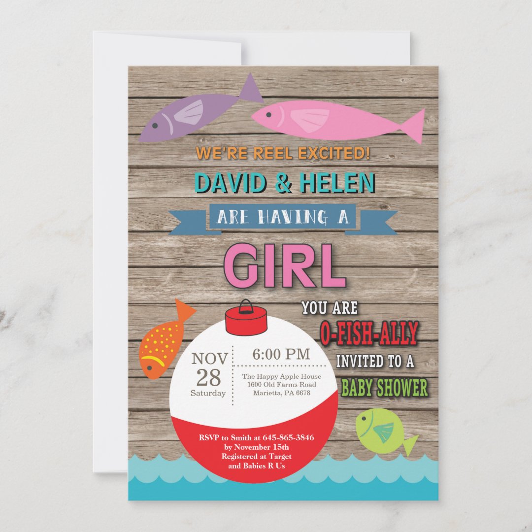 Fishing Baby Shower Invitation Girl Fish | Zazzle