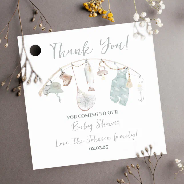 Fishing baby shower Reel excited Favor Tags | Zazzle