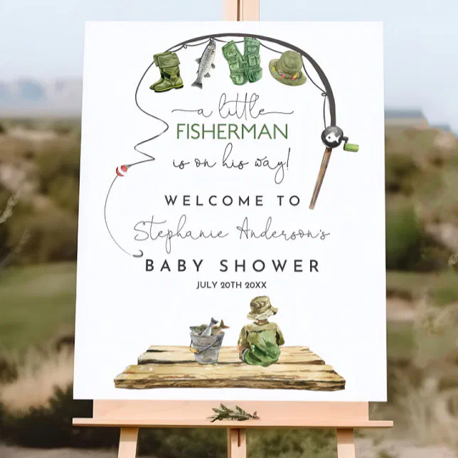 Fishing Baby Shower Welcome Sign Editable Boy Fish | Zazzle
