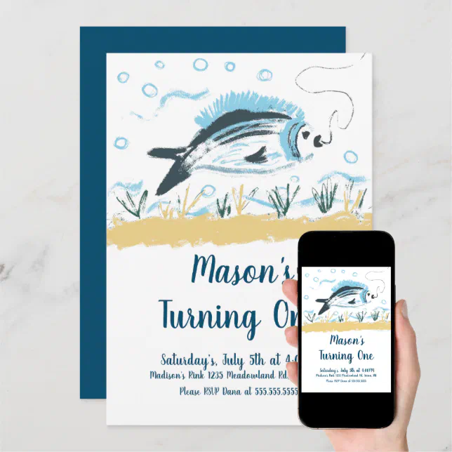 Fishing Bait Party Turning One Fish Ocean Birthday Invitation | Zazzle