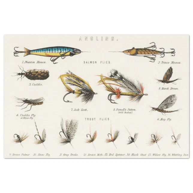 Fishing Baits Flies Angling Decoupage Tissue Paper | Zazzle
