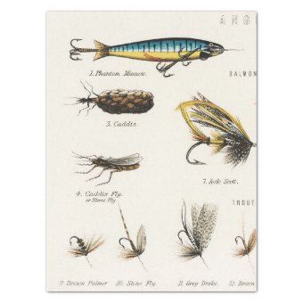 Fishing Baits Flies Angling Decoupage Tissue Paper | Zazzle