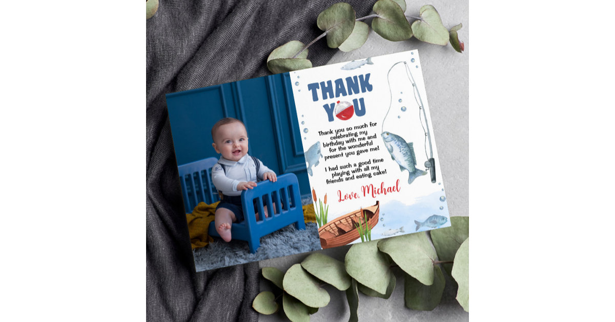 Fishing Birthday Photo Thank You Card | Zazzle