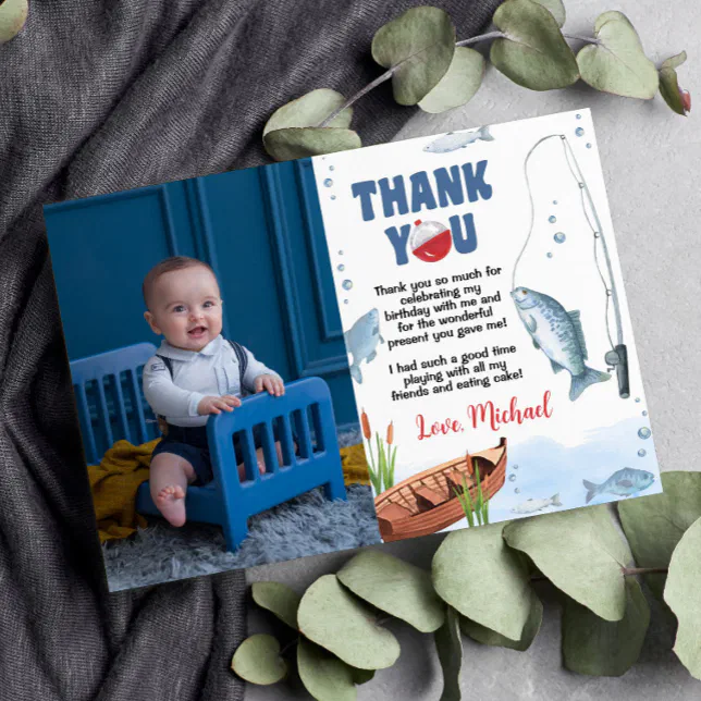 Fishing Birthday Photo Thank You Card | Zazzle