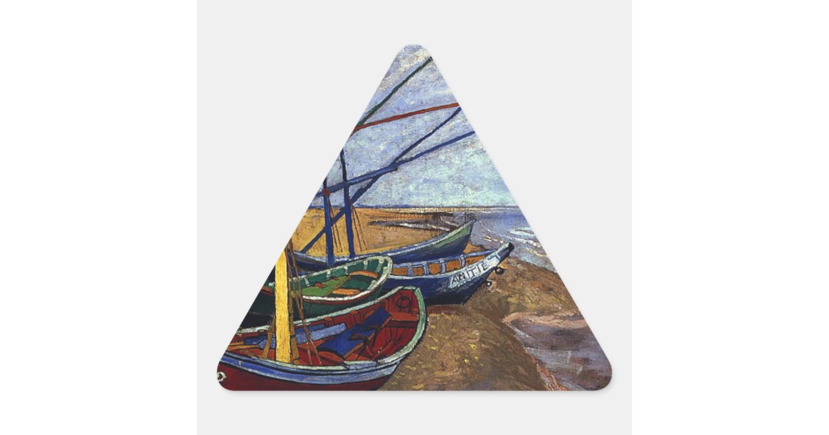 Fishing Boats on Beach Triangle Sticker | Zazzle