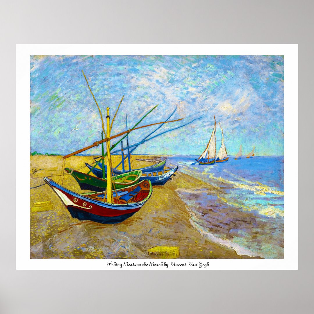 Fishing Boats on the Beach by Vincent Van Gogh Poster | Zazzle