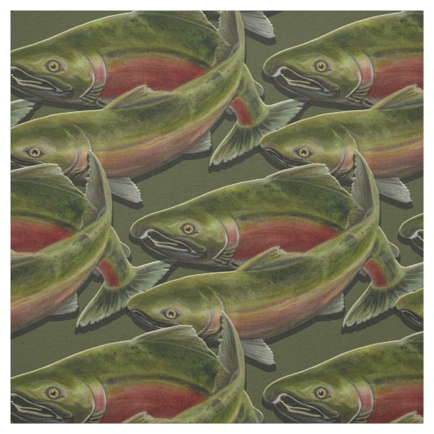 Fishing Fabric Coho Salmon Fish Pattern Fabrics | Zazzle