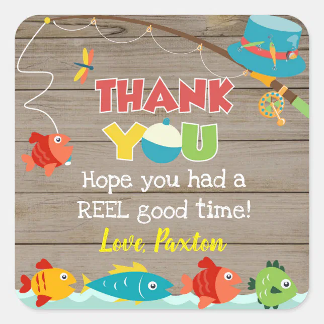 Fishing Fish Birthday Thank You Favor Stickers | Zazzle