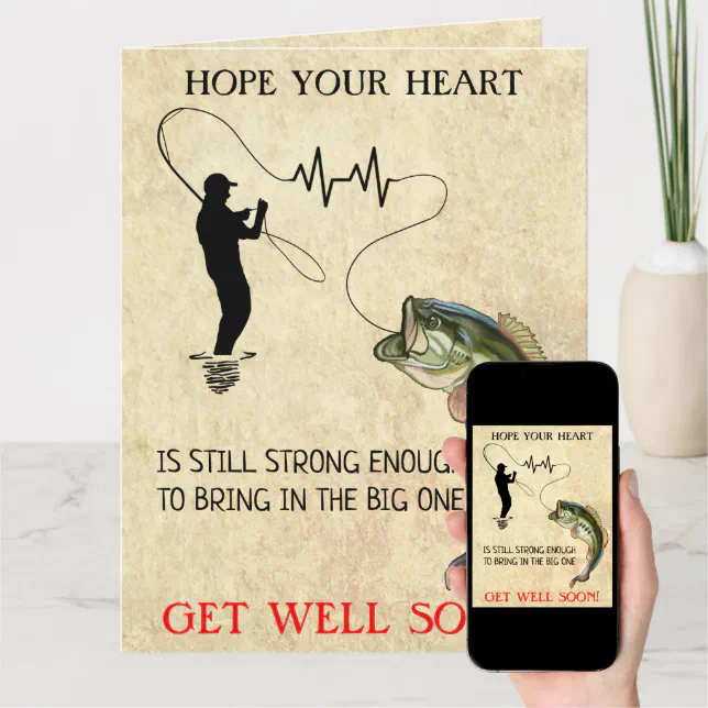 Fishing Funny Heart Attack Get Well Soon Card | Zazzle
