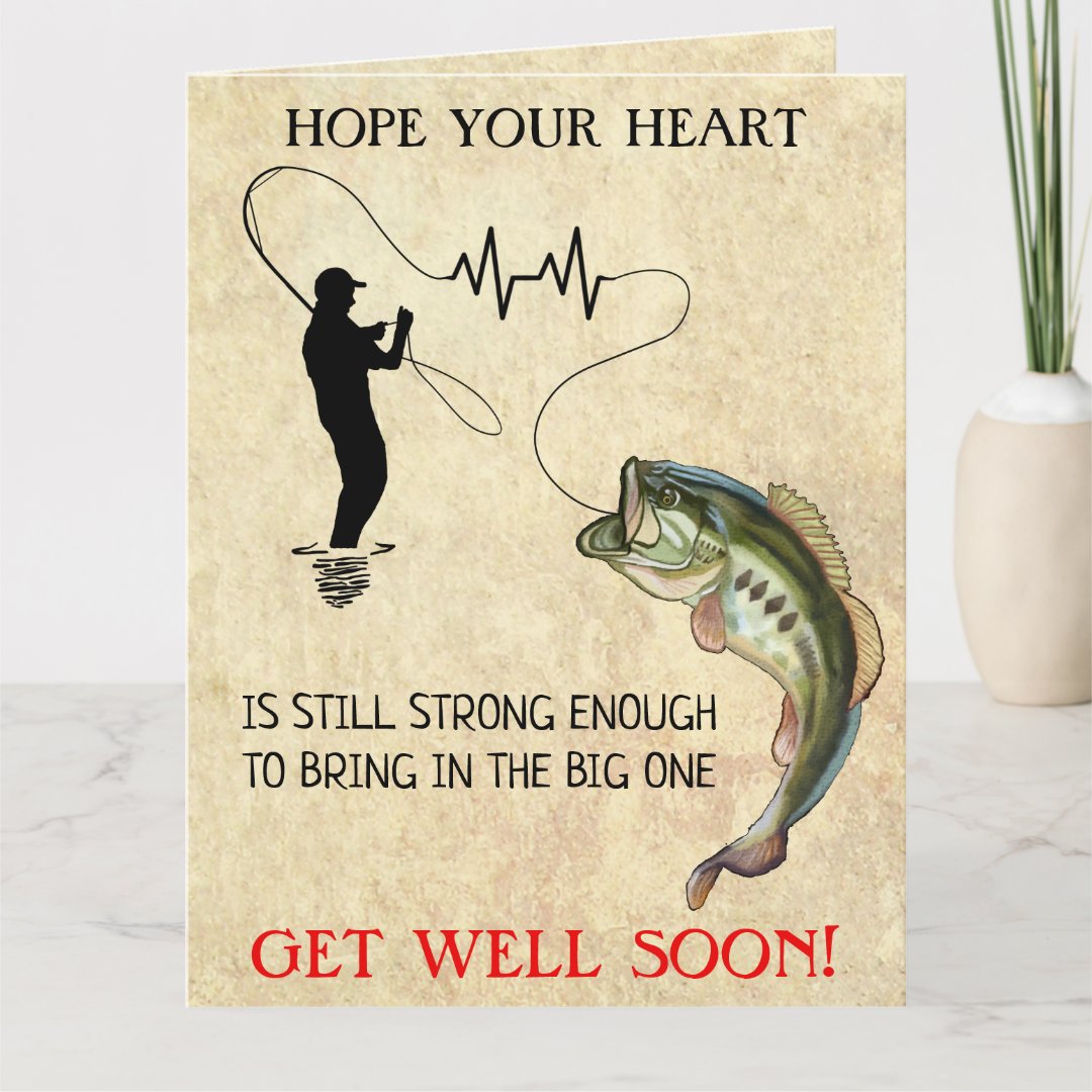 Fishing Funny Heart Attack Get Well Soon Card | Zazzle
