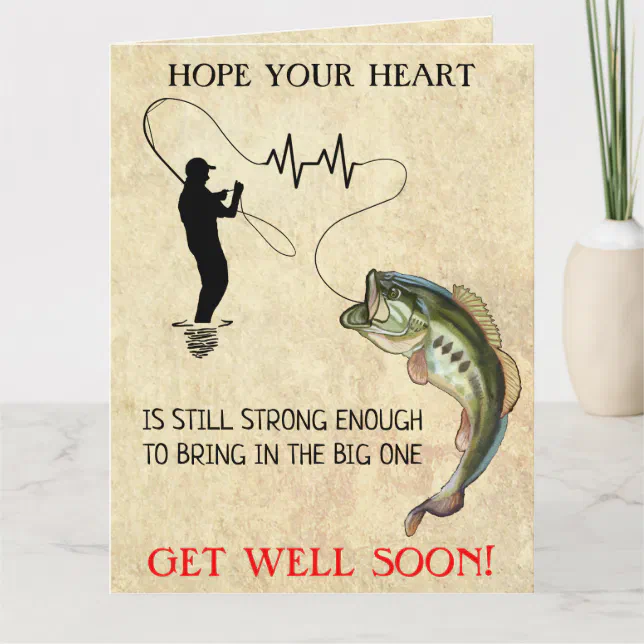 Fishing Funny Heart Attack Get Well Soon Card | Zazzle