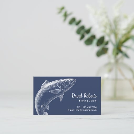 Fishing Guide Professional Fisherman Navy Blue Business Card | Zazzle