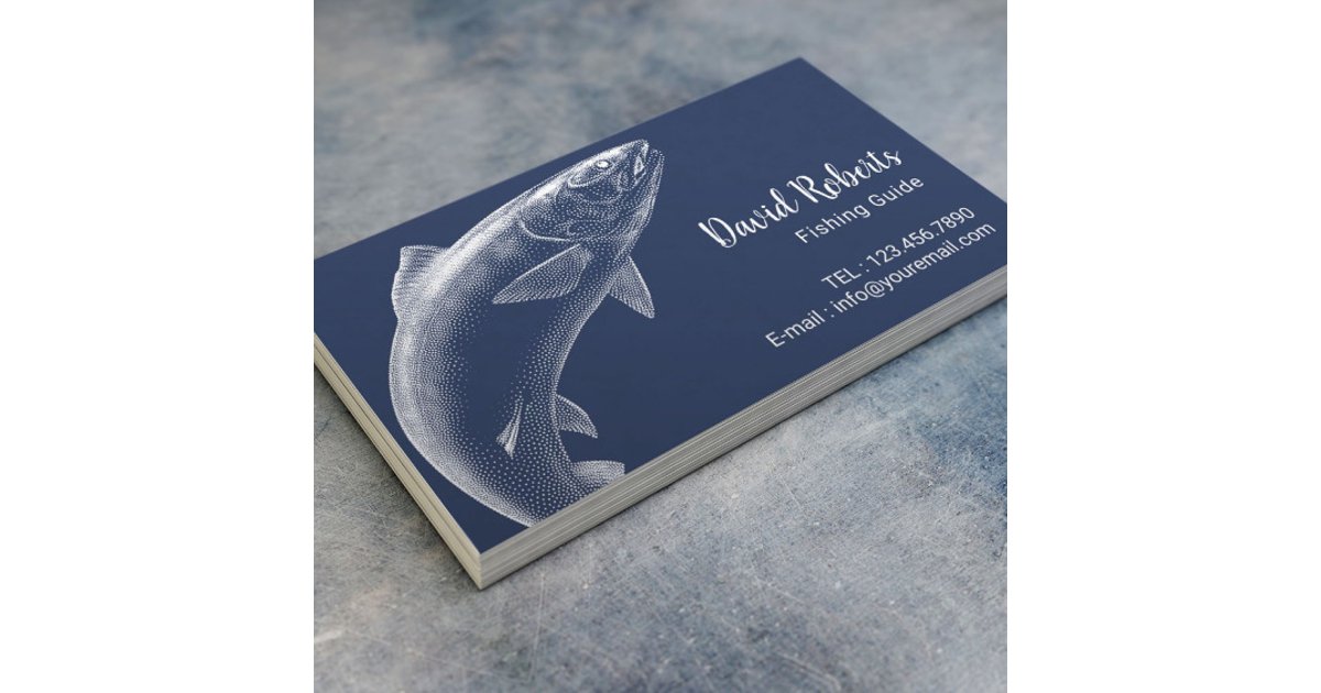 Fishing Guide Professional Fisherman Navy Blue Business Card | Zazzle