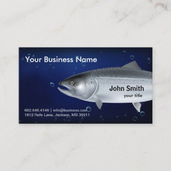 Fishing Guide Salmon Fishes Navy Blue Business Card | Zazzle