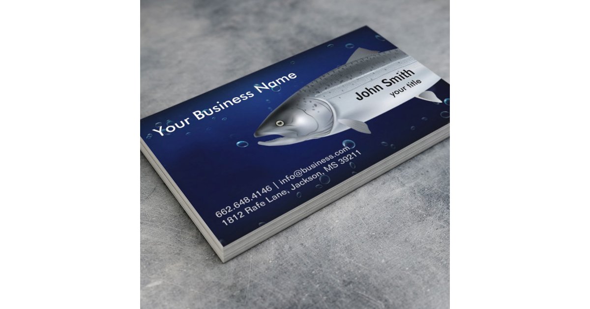 Fishing Guide Salmon Fishes Navy Blue Business Card | Zazzle