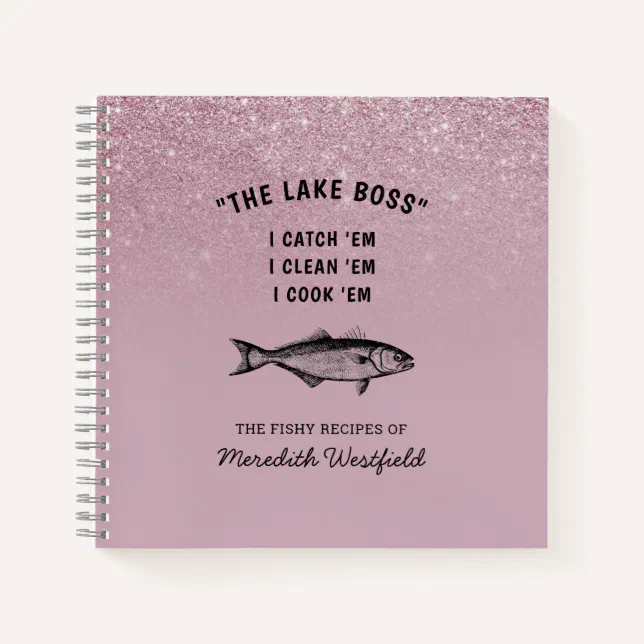 Fishing Humor Dusty Pink Glitter Fish Recipes Notebook | Zazzle