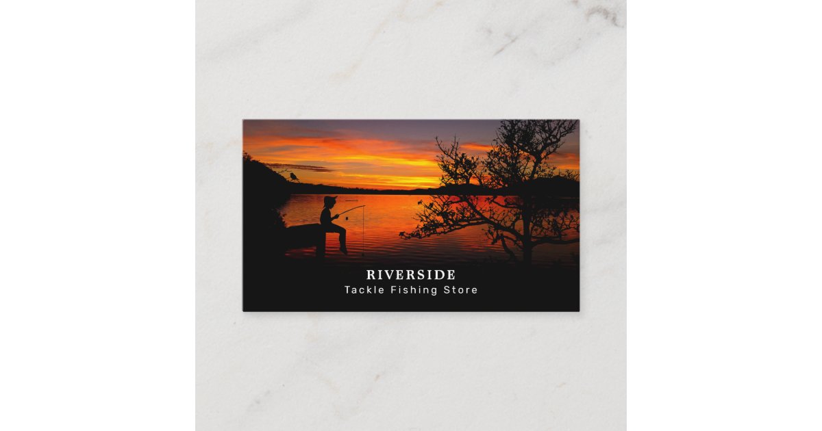 Fishing Lake Landscape, Fisherman, Fishing Store Business Card | Zazzle