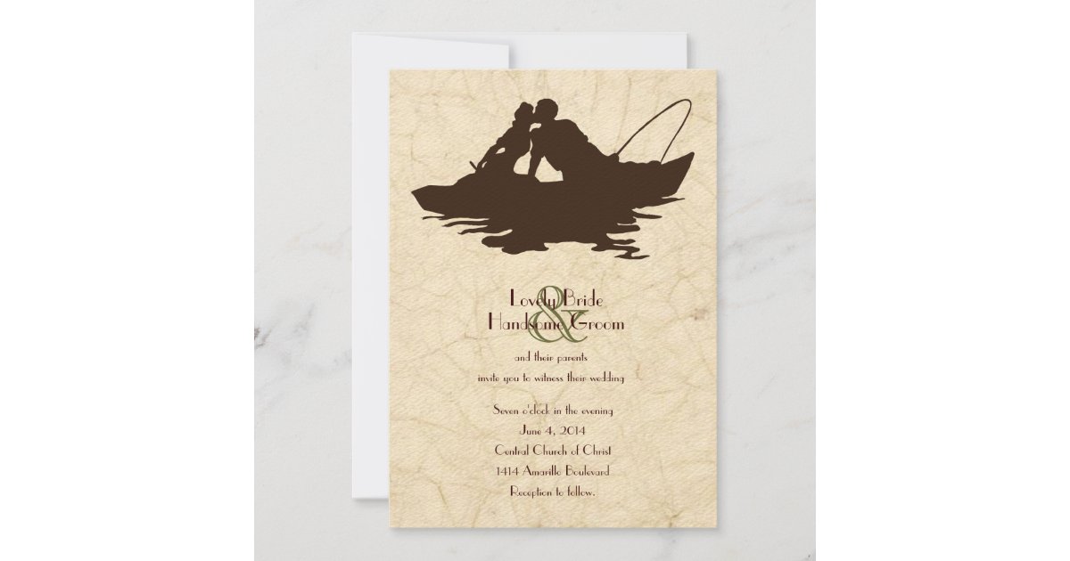 Fishing Lovers Brown Boat Wedding Invitation | Zazzle