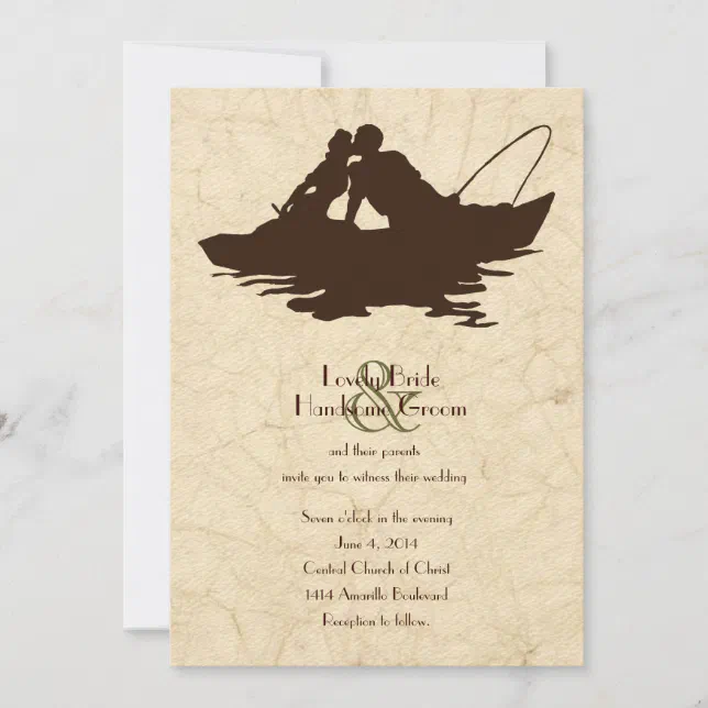 Fishing Lovers Brown Boat Wedding Invitation | Zazzle