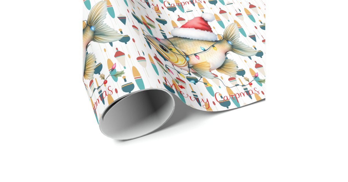 Fishing Lovers Christmas with Santa Claus Fish Wrapping Paper | Zazzle