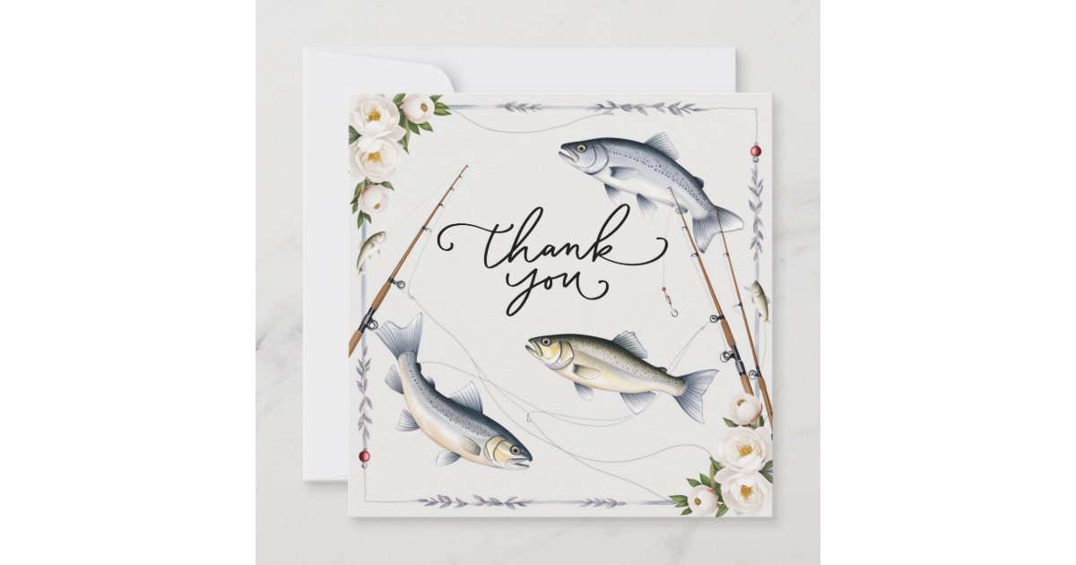 Fishing Lovers Thank you with fish and flowers Card | Zazzle