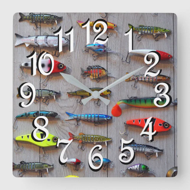 Fishing Lures Man Cave Wall Clock for Fishermen | Zazzle