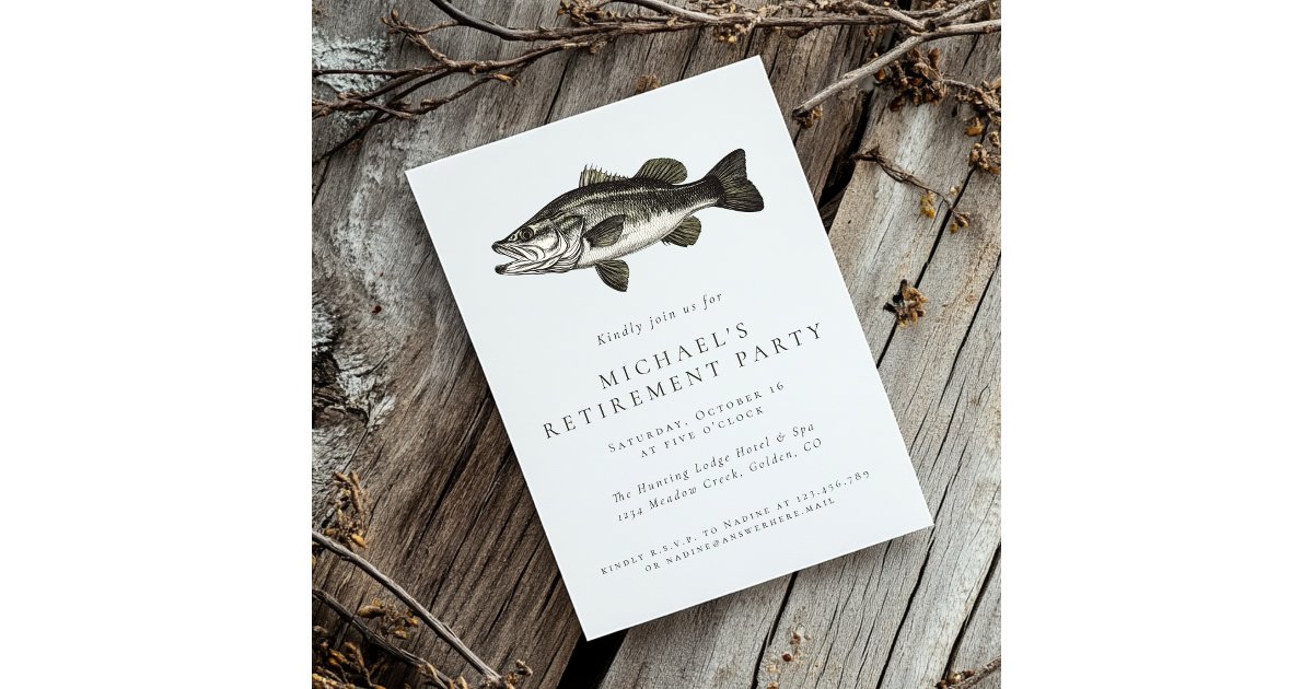 Fishing Retirement Elegant Rustic Bass Fish Party Invitation | Zazzle
