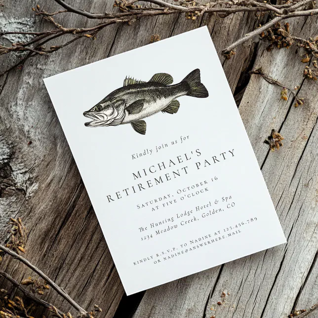 Fishing Retirement Elegant Rustic Bass Fish Party Invitation | Zazzle