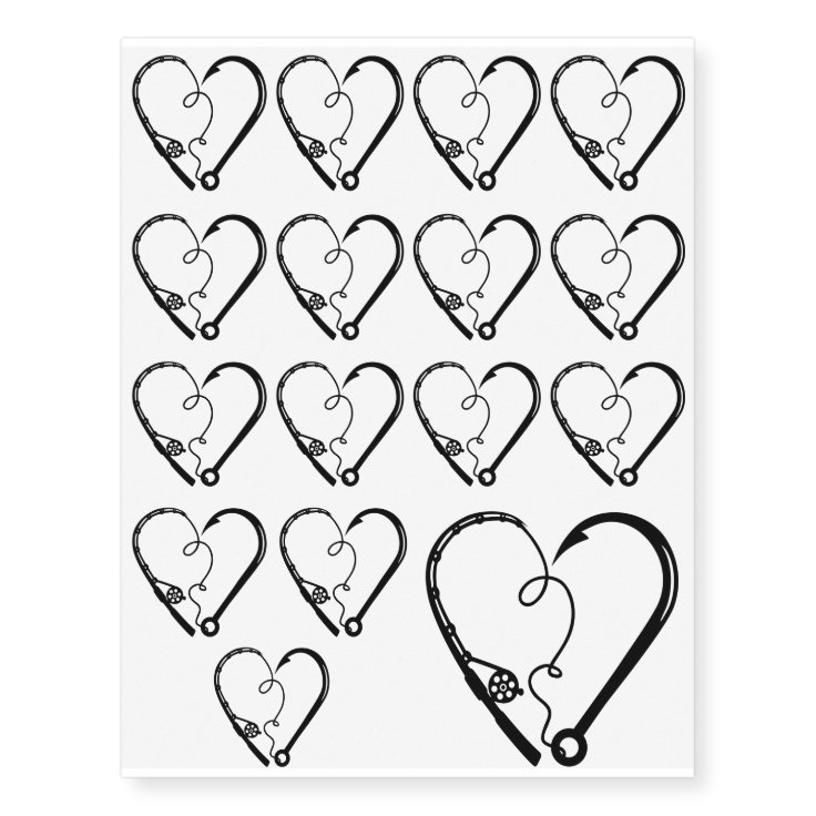 FISHING ROD HEART HOOK TEMPORARY TATTOOS | Zazzle