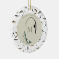 Fishing Rod & Reel Fish Theme Fisherman Monogram Ceramic Ornament | Zazzle