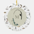 Fishing Rod & Reel Fish Theme Fisherman Monogram Ceramic Ornament | Zazzle