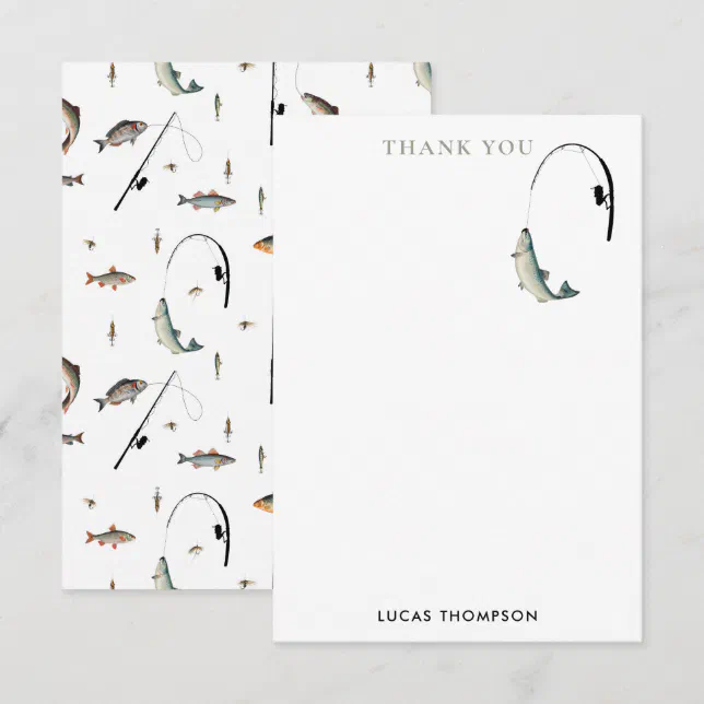 Fishing Rod & Reel Fish Theme Pattern Thank You Card | Zazzle
