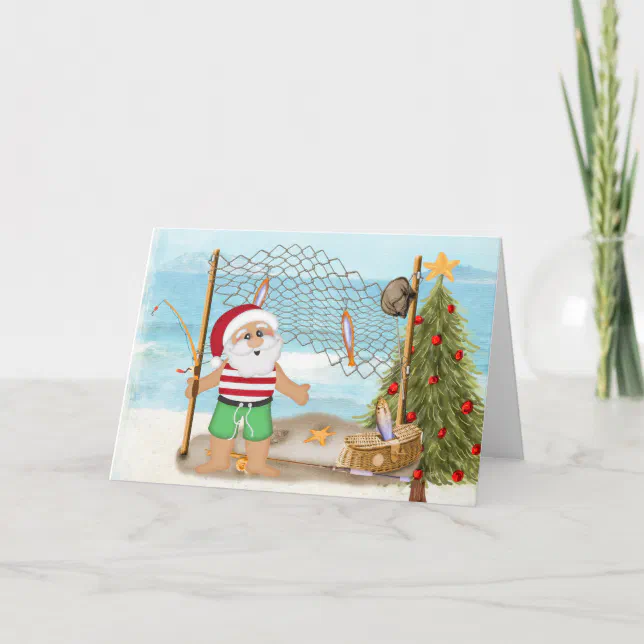 Fishing Santa Christmas Card | Zazzle
