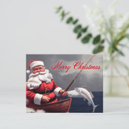 Fishing Santa Clause Merry Christmas Postcard | Zazzle