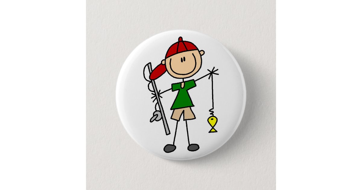 Fishing Stick Figure Button | Zazzle