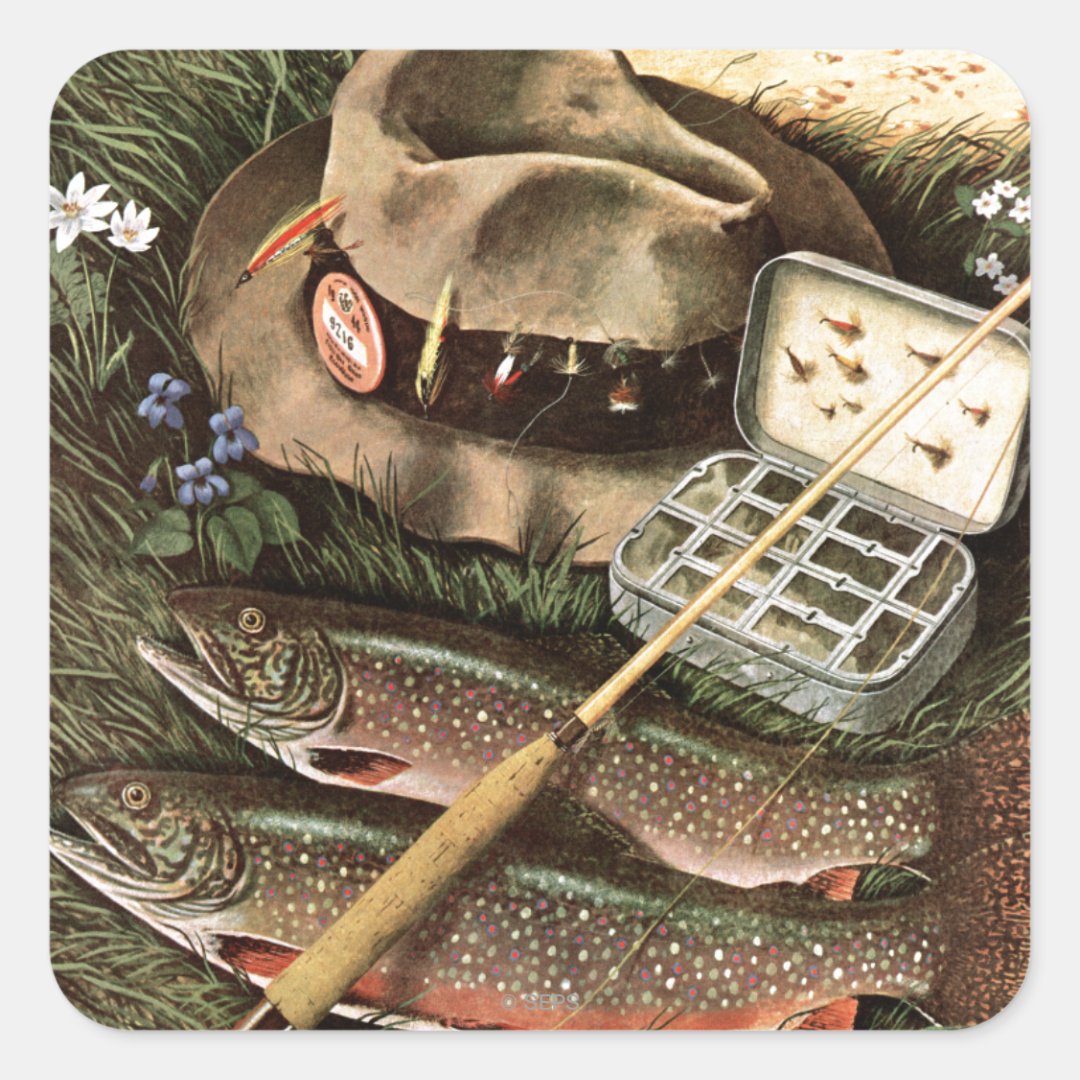 Fishing Still Life Square Sticker | Zazzle