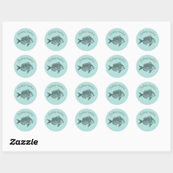Fishing supplies design business branding classic round sticker | Zazzle