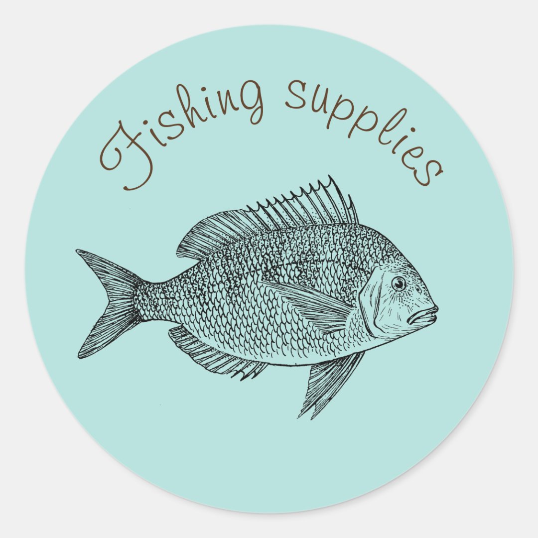 Fishing supplies design business branding classic round sticker | Zazzle