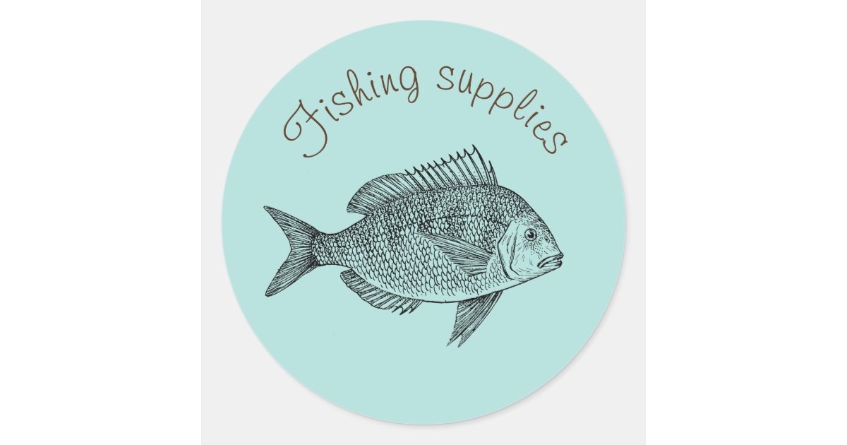 Fishing supplies design business branding classic round sticker | Zazzle