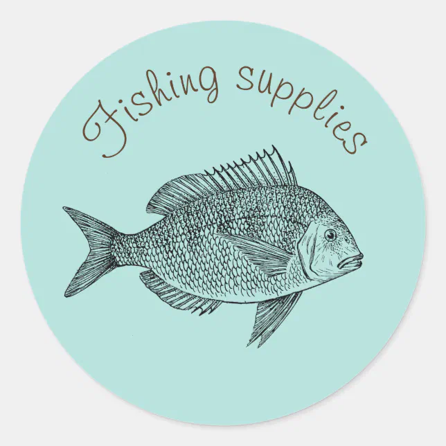 Fishing supplies design business branding classic round sticker | Zazzle