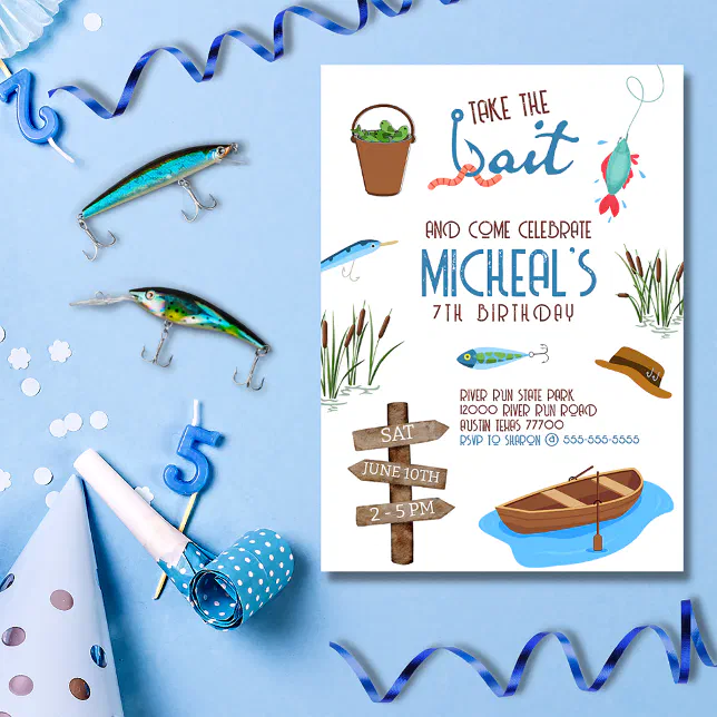 Fishing Take the Bait Birthday Invitation | Zazzle
