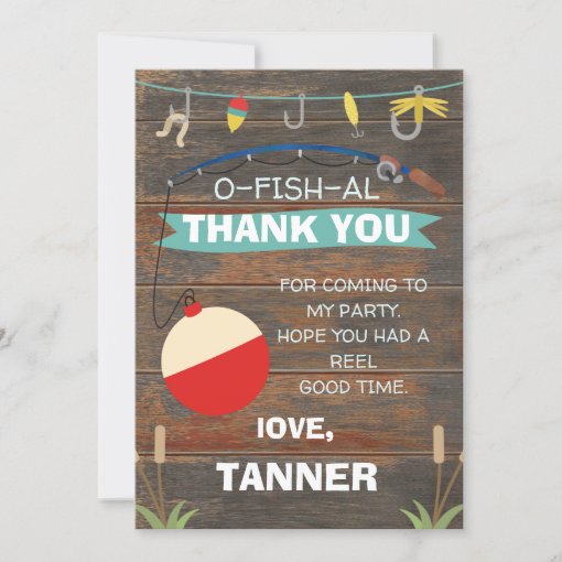Fishing Themed Birthday Thank You Card | Zazzle
