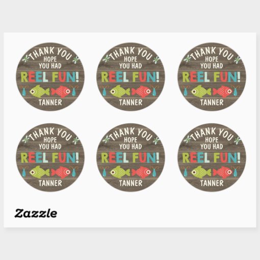 Fishing Themed Reel Fun Thank You Birthday Sticker | Zazzle