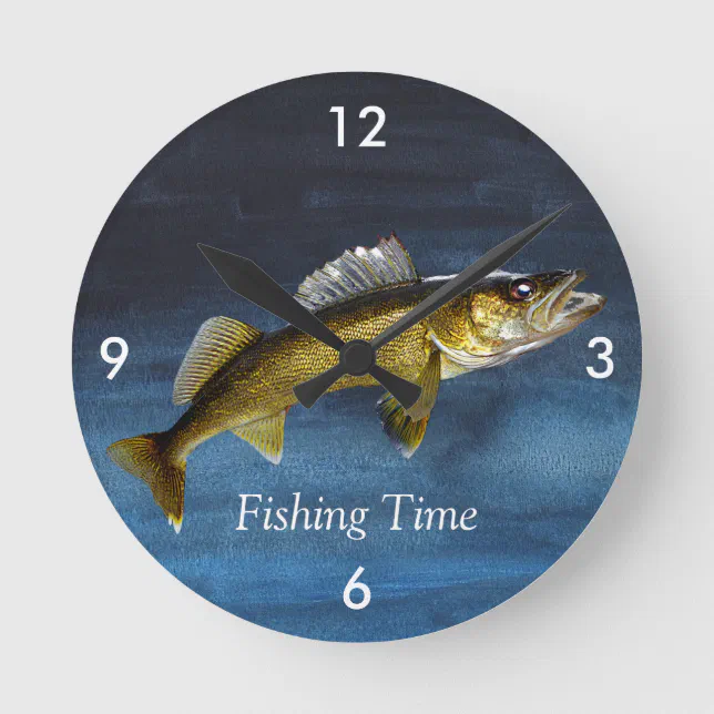 "Fishing Time" With Walleye Pike Round Clock | Zazzle