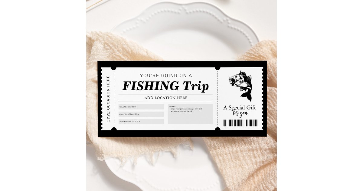Fishing Trip Surprise Gift Ticket Voucher Invitation | Zazzle