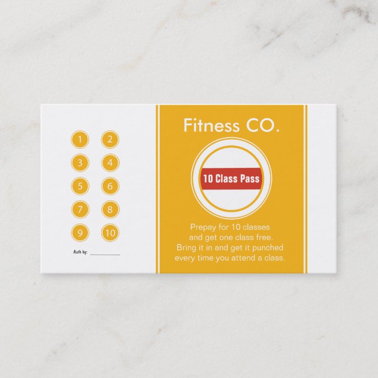 Fitness Business Card 10 Class Pass Template | Zazzle