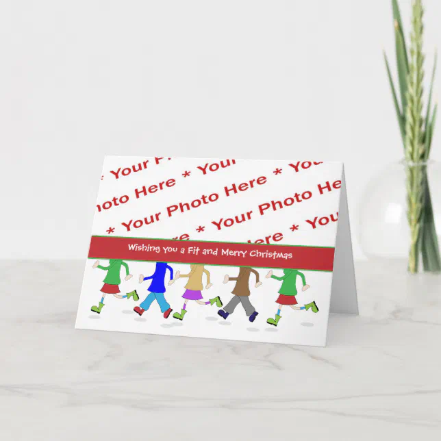 Fitness Christmas Photo Greeting Card with Runners | Zazzle