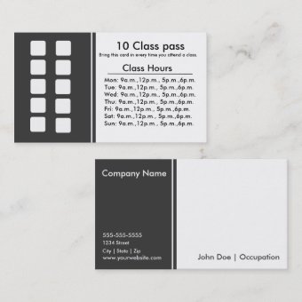Fitness Class business card 10 class pass card | Zazzle