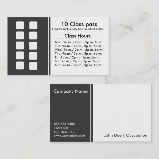 Fitness Class business card 10 class pass card | Zazzle