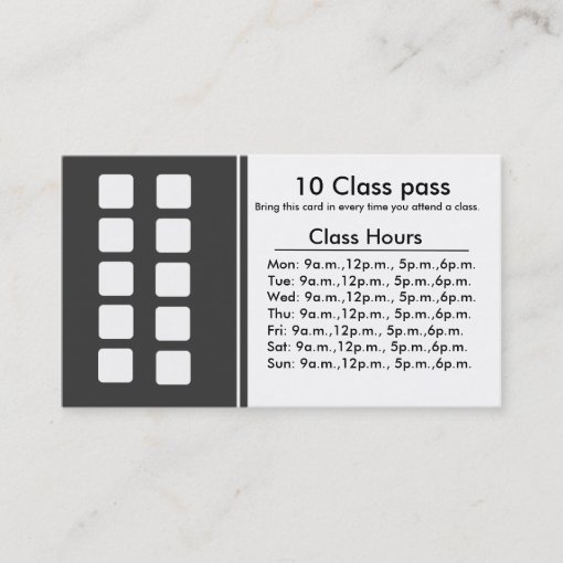 Fitness Class business card 10 class pass card | Zazzle